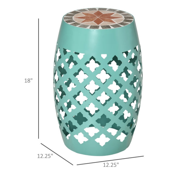 12" Patio Round Side Table, Outdoor Footstool, Garden Mosaic Accent Si ...
