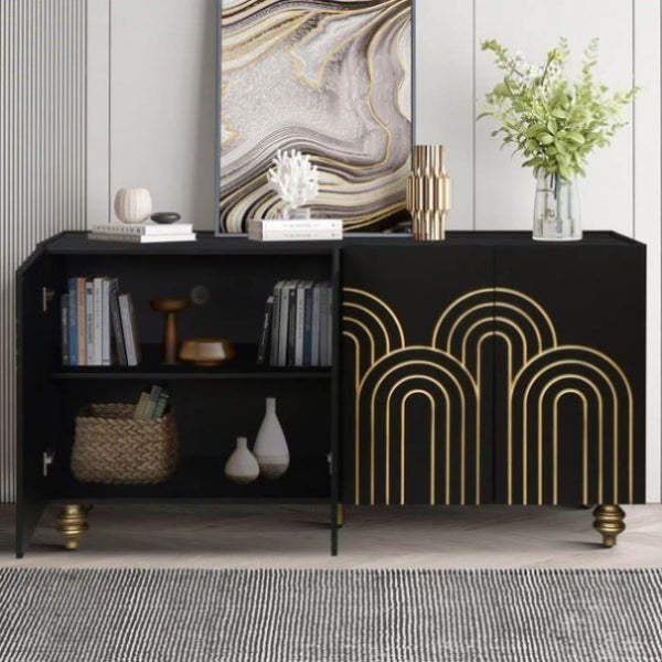 Modern Fluted Sideboard Buffet with Storage, Curve Element with Strict ...