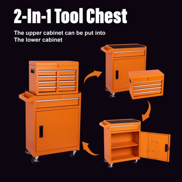 Tool Chest, 5-Drawer Rolling Tool Storage Cabinet with Detachable Top ...