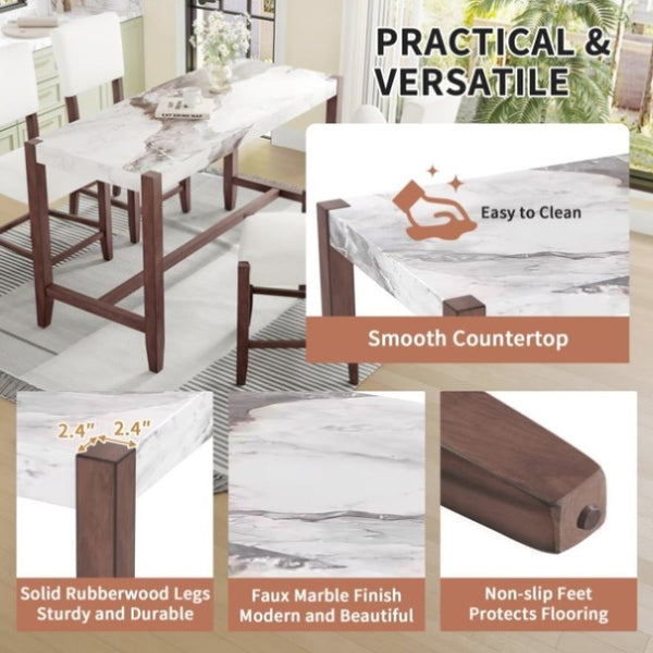 Counter Height Table, 47.5 Inch Faux Marble Finish Bar Dining Table, M ...