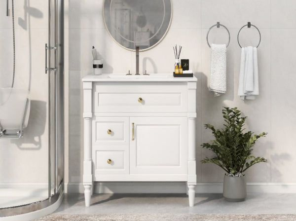 36" Bathroom Vanity with Sink, Freestanding Bathroom Cabinet with Cera ...