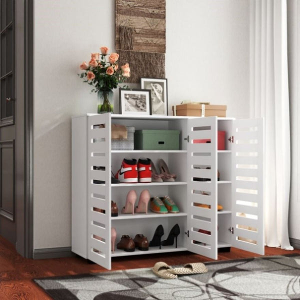 Shoe Cabinet, 4-Tier Shoe Storage Cabinet with Adjustable Shelves, Woo ...