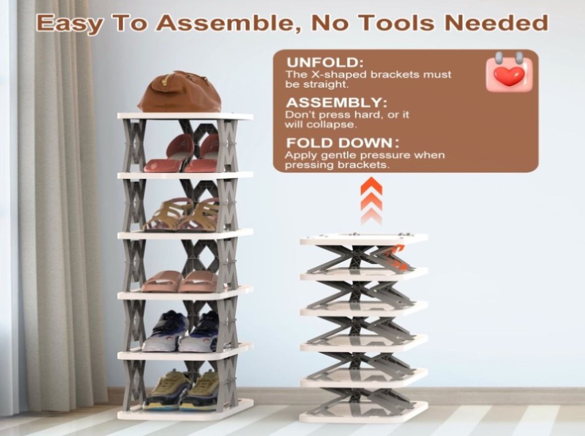 6 Tier Foldable Shoe Rack Vertical Shoe Organizer Narrow Shoe Rack for ...