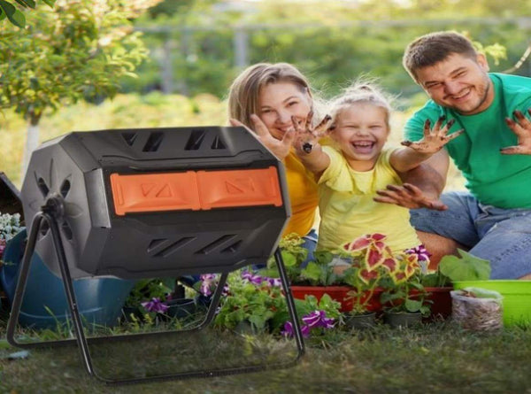Tumbling Compost Bin Outdoor 360° Dual Chamber Rotating Composter 4 ...