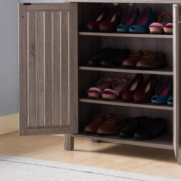 Shoe cabinet storage cabinet entryway cabinet with two doors slat styl ...