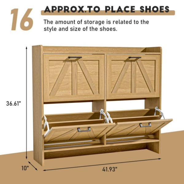 Shoe Storage Cabinet with 4 Flip Drawers for Entryway, Farmhouse Hidde ...