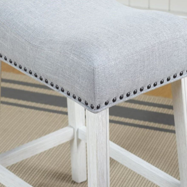 CoCo Upholstered Counter Height Stools - Saddle Seat, White-Washed Fin ...