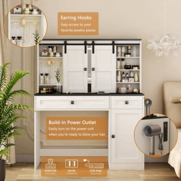 Farmhouse Dressing Table Makeup Table, 43" Wide Dressing Table with Li ...