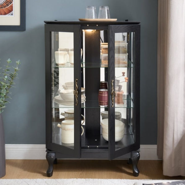 Curio Cabinet with Tempered Glass Doors, Lighted Display Cabinet with ...