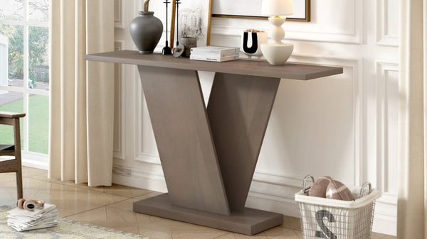 Mirod Console Table with Natural Wood Veneer,V-Base Design for Classic ...
