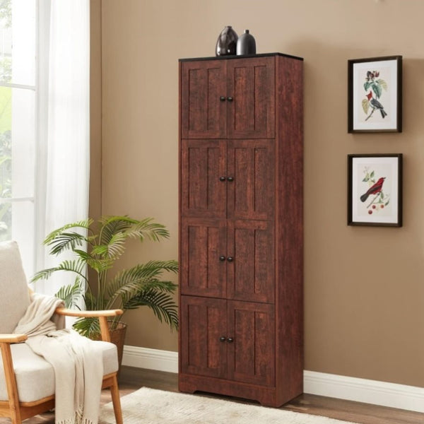 Tall Storage Cabinet with 8 Doors and 4 Shelves, Wall Storage Cabinet ...