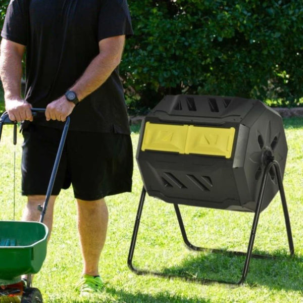 Tumbling Compost Bin Outdoor 360° Dual Chamber Rotating Composter 4 ...