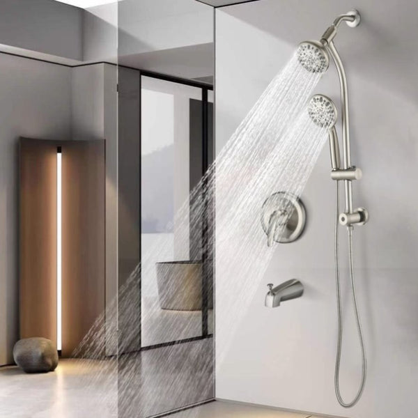 Drill-Free Stainless Steel Slide Bar Combo Rain Showerhead 7-Setting H ...