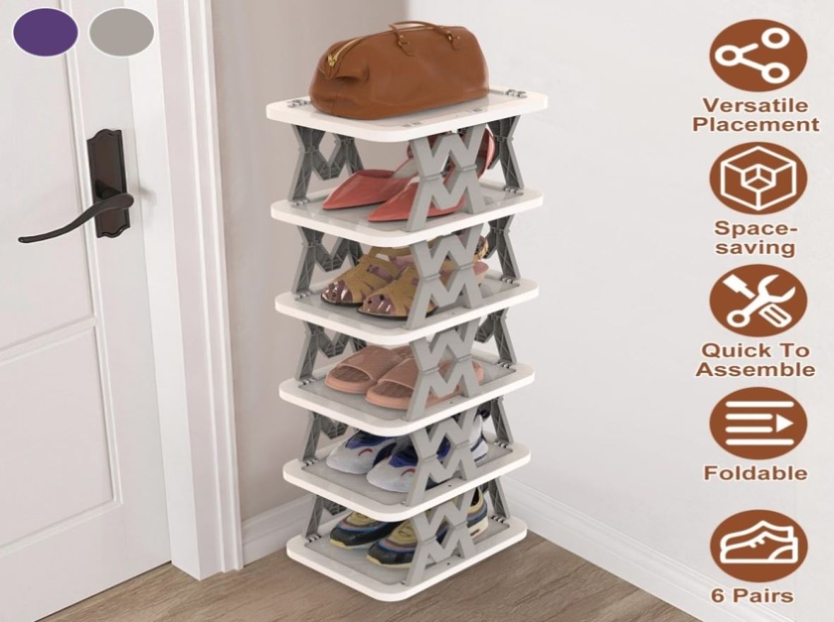 6 Tier Foldable Shoe Rack Vertical Shoe Organizer Narrow Shoe Rack for ...