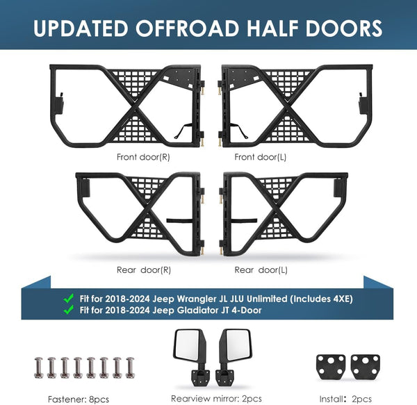 Tube Doors Tubular Half Doors with Side View Mirror Compatible with 20 ...